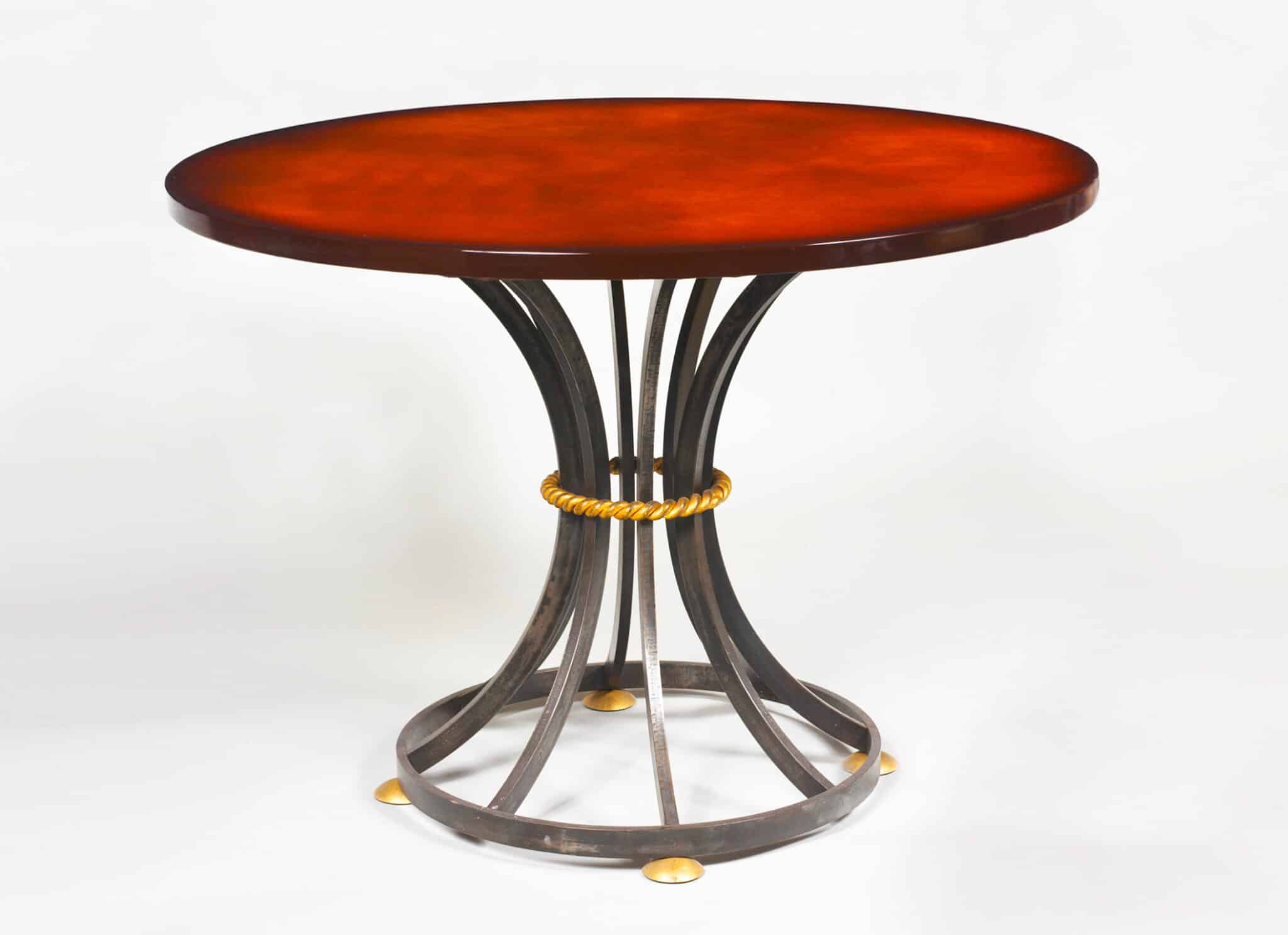 GILBERT POILLERAT STYLE DINING TABLE LACQUER TOP - VOSGES INC